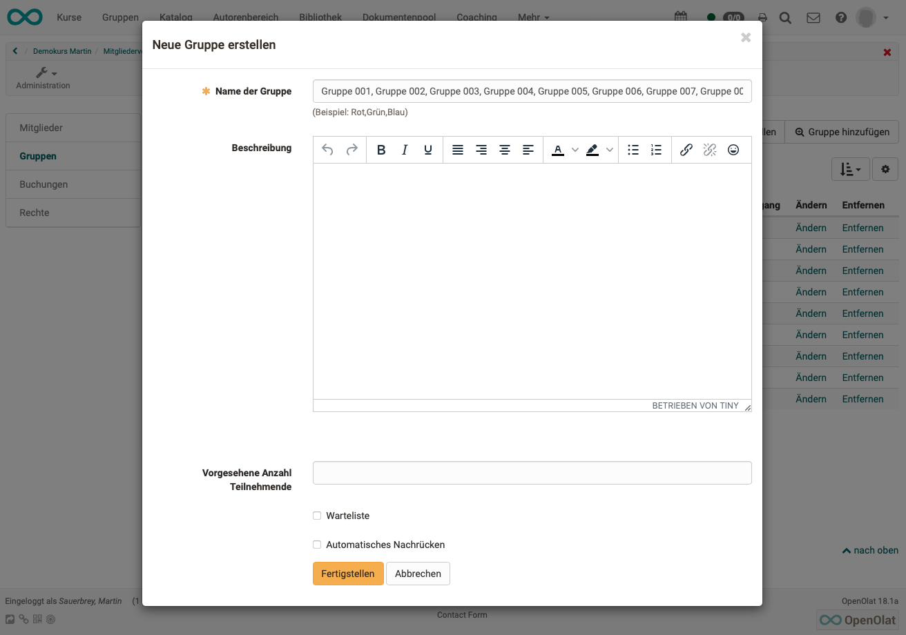 How can I efficiently create many groups at once? - OpenOlat Documentation